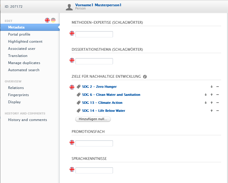 CRIS portal features (e.g. Network map, Fingerprints, SDG Buttons ...
