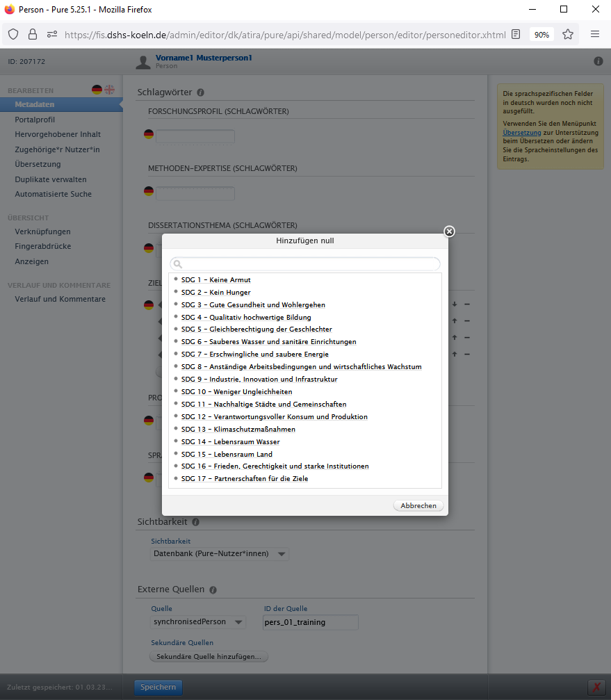 SDG-Buttons - Deutsche Sporthochschule Köln