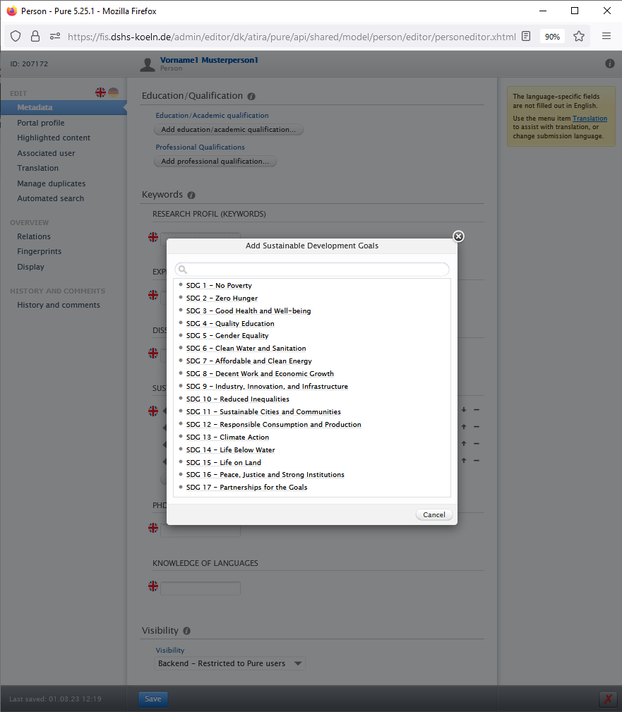 SDG buttons - German Sport University Cologne